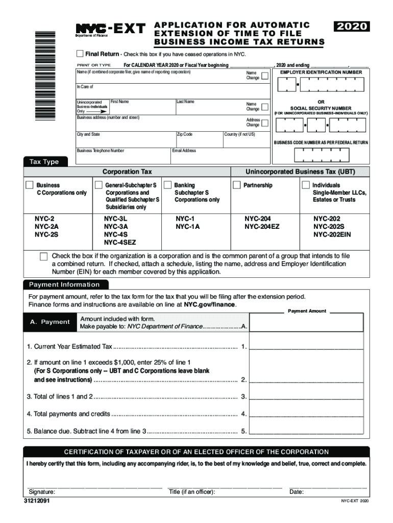 Fillable Online Form NYC-EXT "Application for Automatic Extension of ...