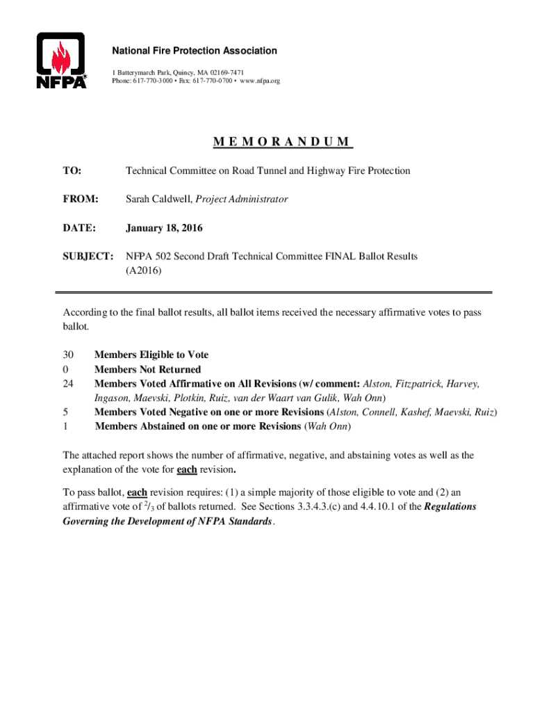 Fillable Online NFPA 502 Second Draft Technical Committee FINAL Ballot ...