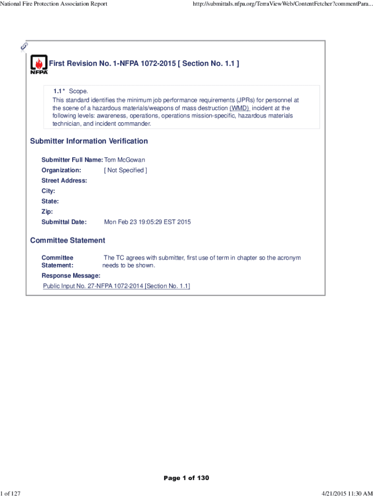 Fillable Online NFPA 1001: Standard for Fire Fighter Professional ...