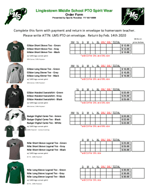 Fillable Online Linglestown Middle School PTO Spirit Wear Order Form ...