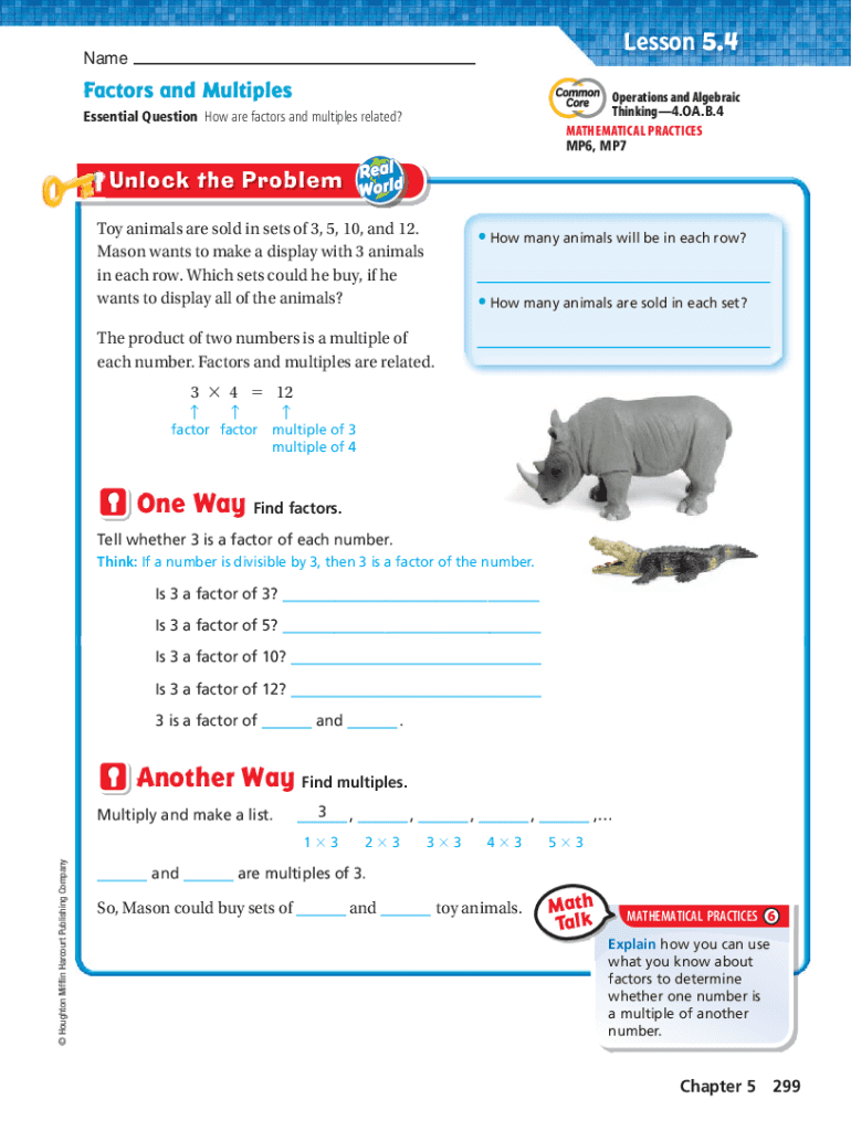 Fillable Online Lesson 5.4 Name Factors and Multiples Operations and ... Fax Email Print - pdfFiller