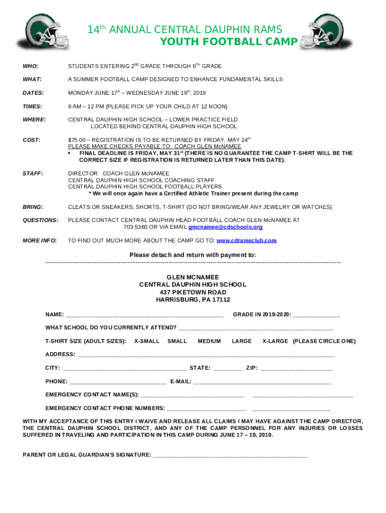 14th ANNUAL CENTRAL DAUPHIN RAMS Doc Template | pdfFiller