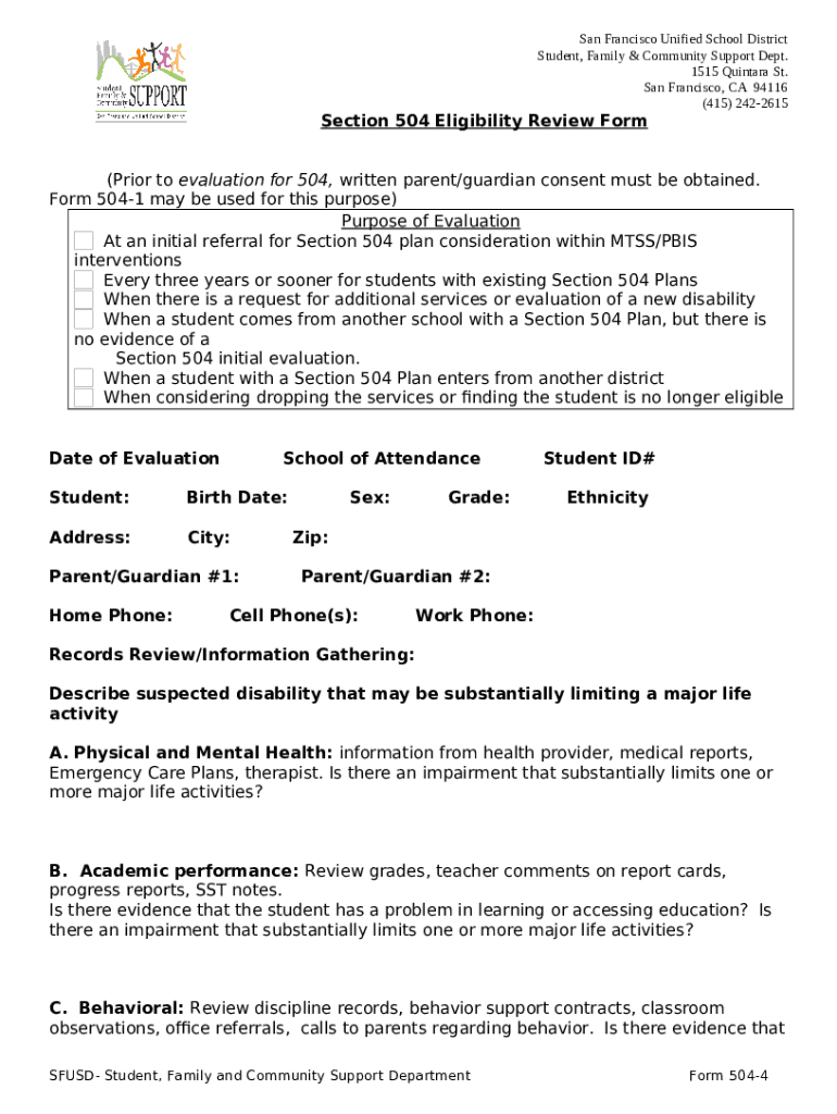 (Prior to evaluation for 504, written parent/guardian consent must be ...