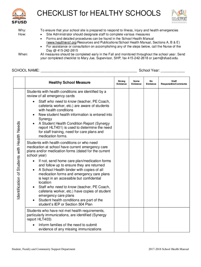 Fillable Online CHECKLIST for HEALTHY SCHOOLS Fax Email Print - pdfFiller