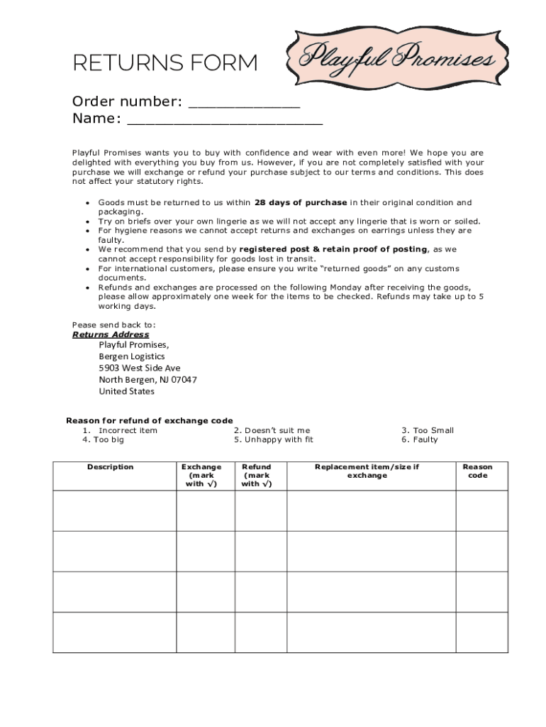 Fillable Online RETURNS FORM - cdn.shopify.com Fax Email Print - pdfFiller
