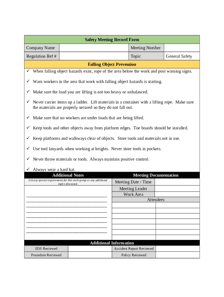 Falling Object Prevention Doc Template | pdfFiller