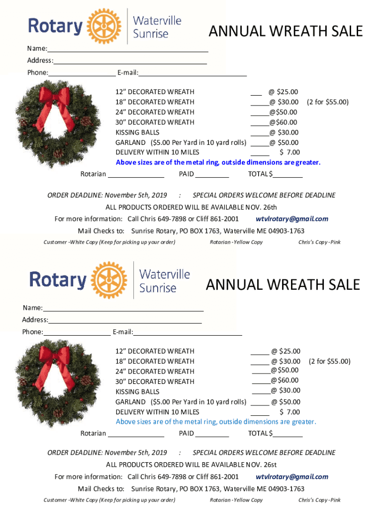 Fillable Online 2018 Wreath Order Form Fax Email Print - pdfFiller