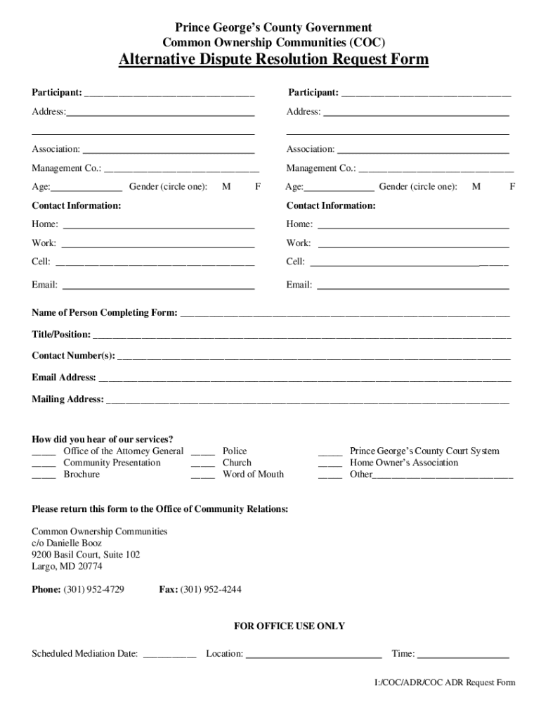 Fillable Online Alternative Dispute Resolution Request Form Fax Email ...