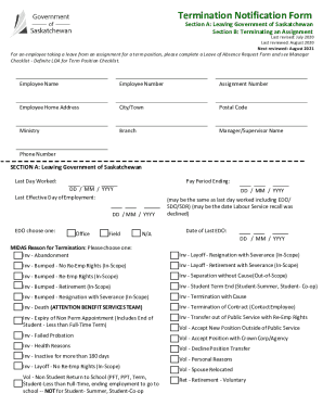 Fillable Online Termination Notification Form - Saskatchewan Fax Email ...