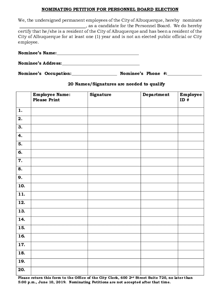 Fillable Online NOMINATING PETITION FOR PERSONNEL BOARD ELECTION Fax Email Print - pdfFiller