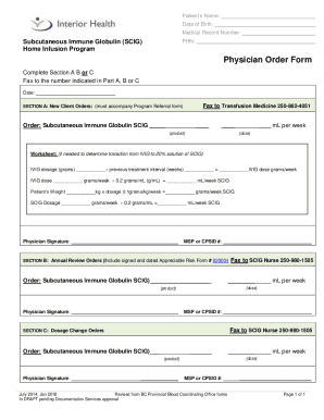 Fillable Online IH SCIG Phyican Order Form Fax Email Print - pdfFiller