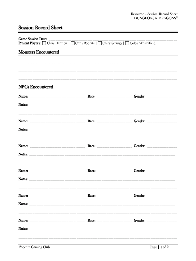 Fillable Online Session Record Sheet - WKU Fax Email Print - pdfFiller