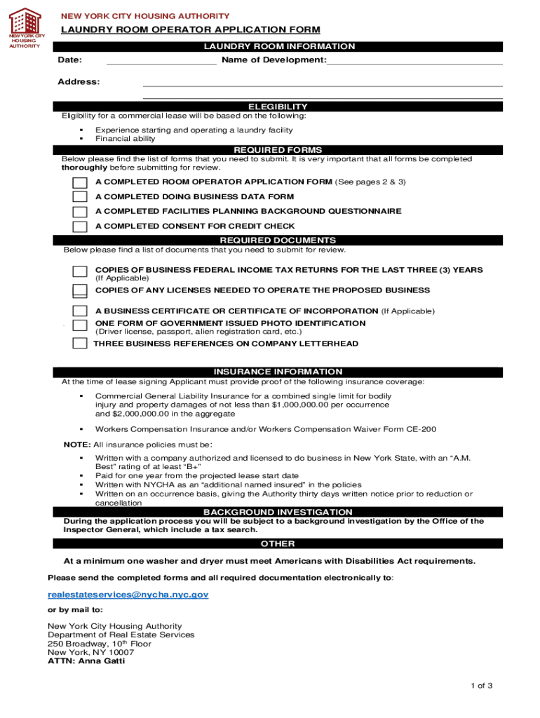 Fillable Online Laundry Room Operator Application Form Fax Email Print ...