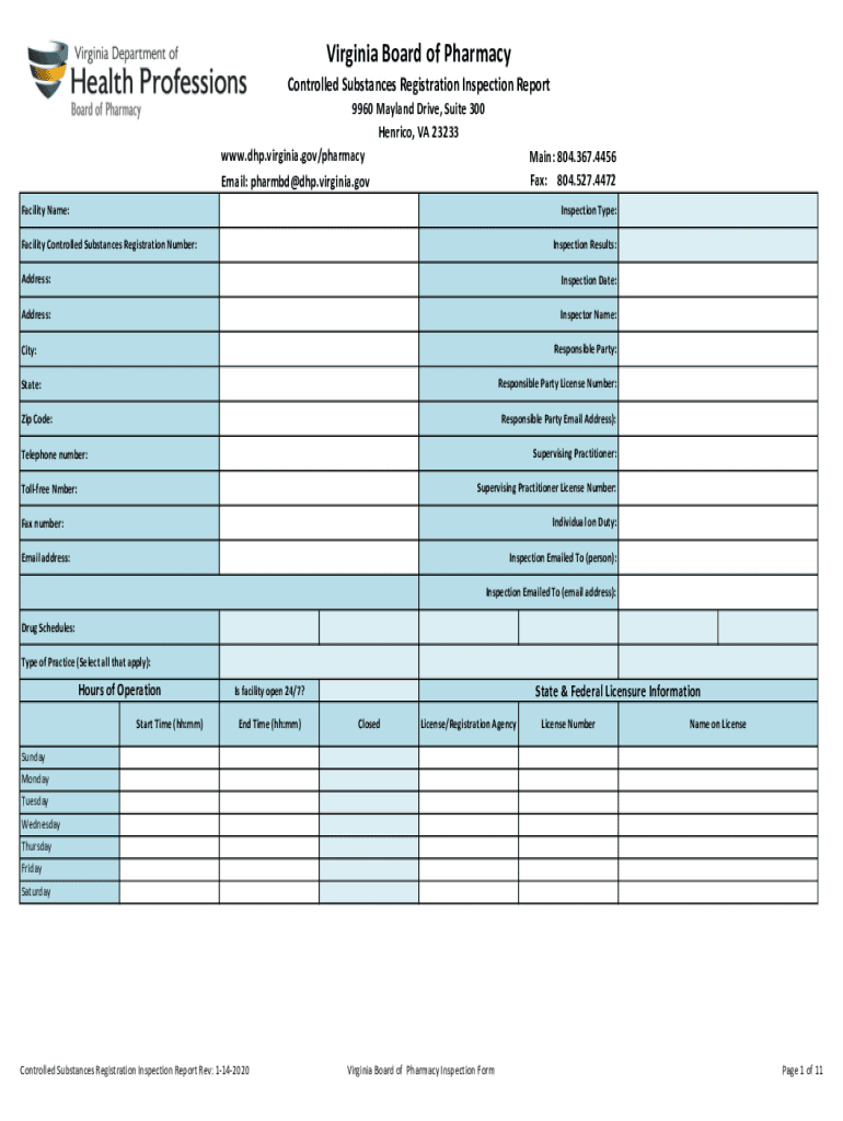 Fillable Online Controlled Substances Registration Inspection Report ...