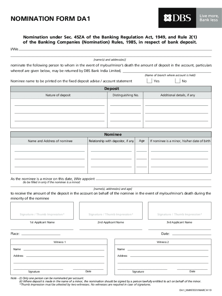 Da1 Nomination Form - Fill Online, Printable, Fillable, Blank | pdfFiller