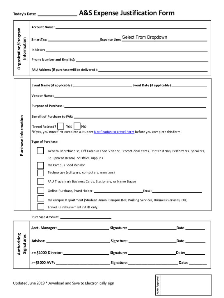 Fillable Online A&S Expense Justification Form Fax Email Print - pdfFiller