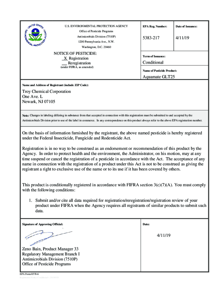 Fillable Online US EPA, Pesticide Product Label, AQUAMATE GLT25,04/11 ...