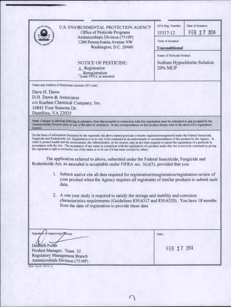 Fillable Online US EPA, Pesticide Product Label, SODIUM HYPOCHLORITE ...