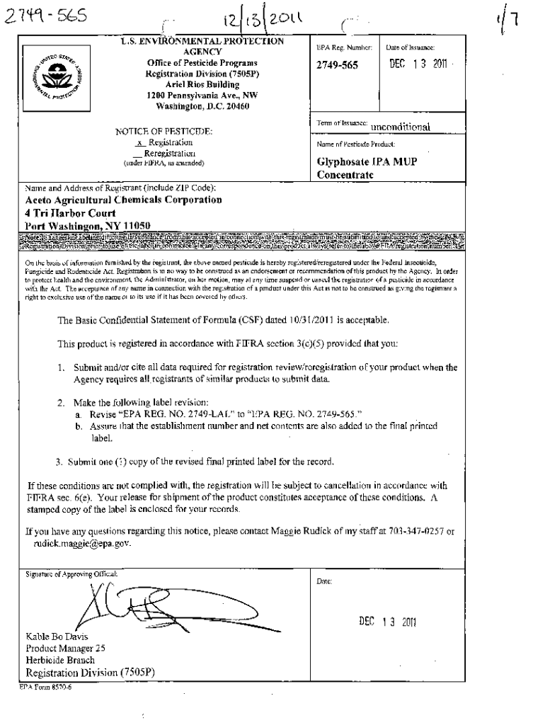 Fillable Online US EPA, Pesticide Product Label, GLYPHOSATE IPA MUP ...