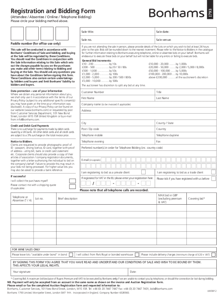 Fillable Online Auction Registration Form - About Fax Email Print ...
