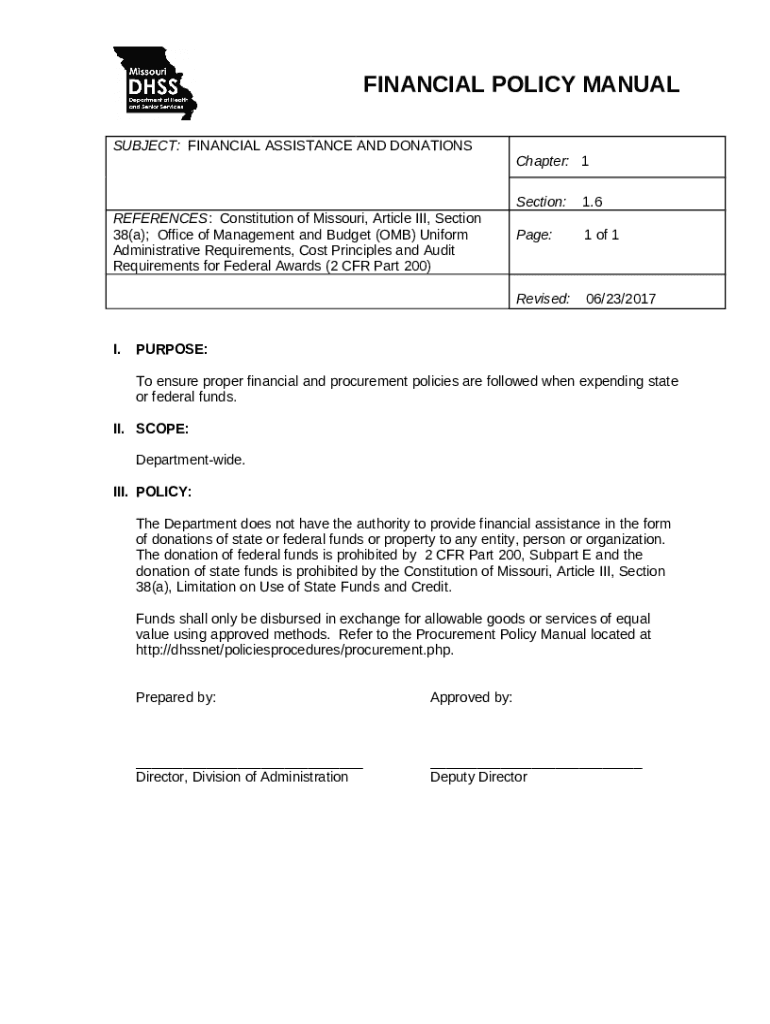 DOC FINANCIAL POLICY MANUAL SUBJECT: FINANCIAL ASSISTANCE ... Doc ...