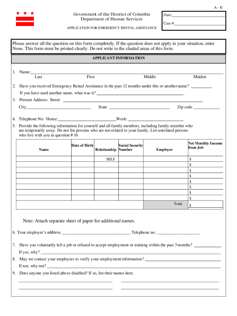 DC DHS Application for Emergency Rental Assistance Form - Fill Online ...