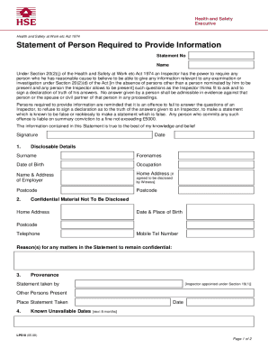 Fillable Online Health and Safety Executive Health and safety policy ...