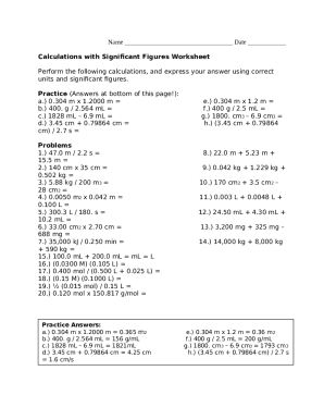 Calculations with Significant Figures Worksheet Doc Template | pdfFiller