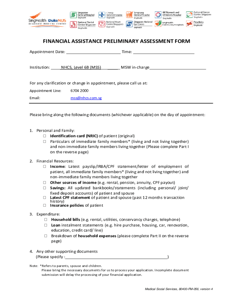 Fillable Online FINANCIAL ASSISTANCE PRELIMINARY ASSESSMENT FORM Fax ...