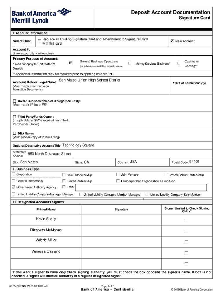 Fillable Online Replace all Existing Signature Card and Amendment to ...