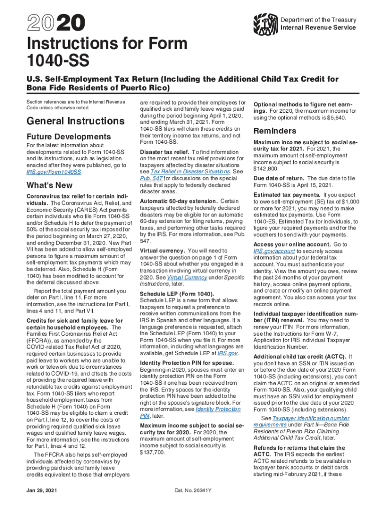 Fillable Online 2020 Instructions for Form 1040-SS. Instructions for ...