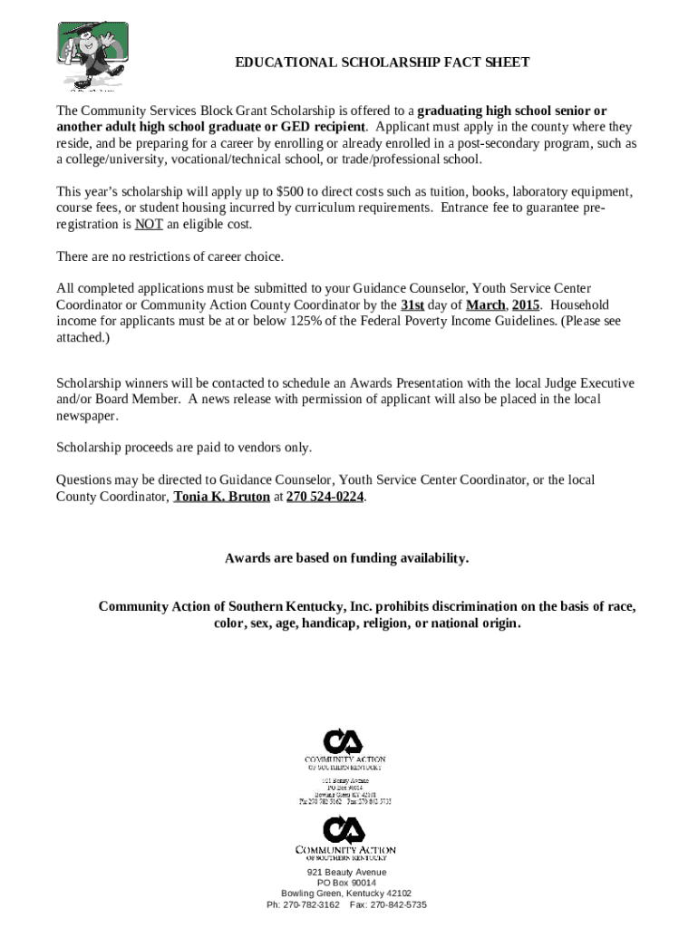 EDUCATIONAL SCHOLARSHIP FACT SHEET Doc Template | pdfFiller