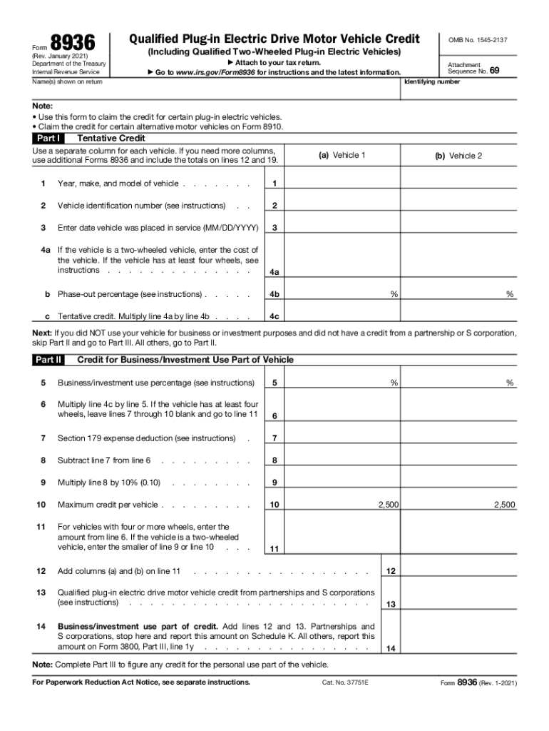 Fillable Online Form 8936 (Rev. January 2021). Qualified Plug-In ...