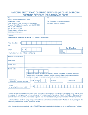 Fillable Online NATIONAL ELECTRONIC CLEARING SERVICES (NECS ...