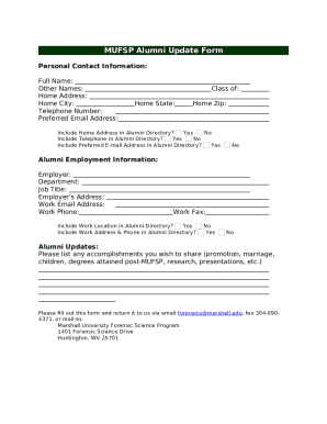 MUFSP Alumni Update Doc Template | pdfFiller