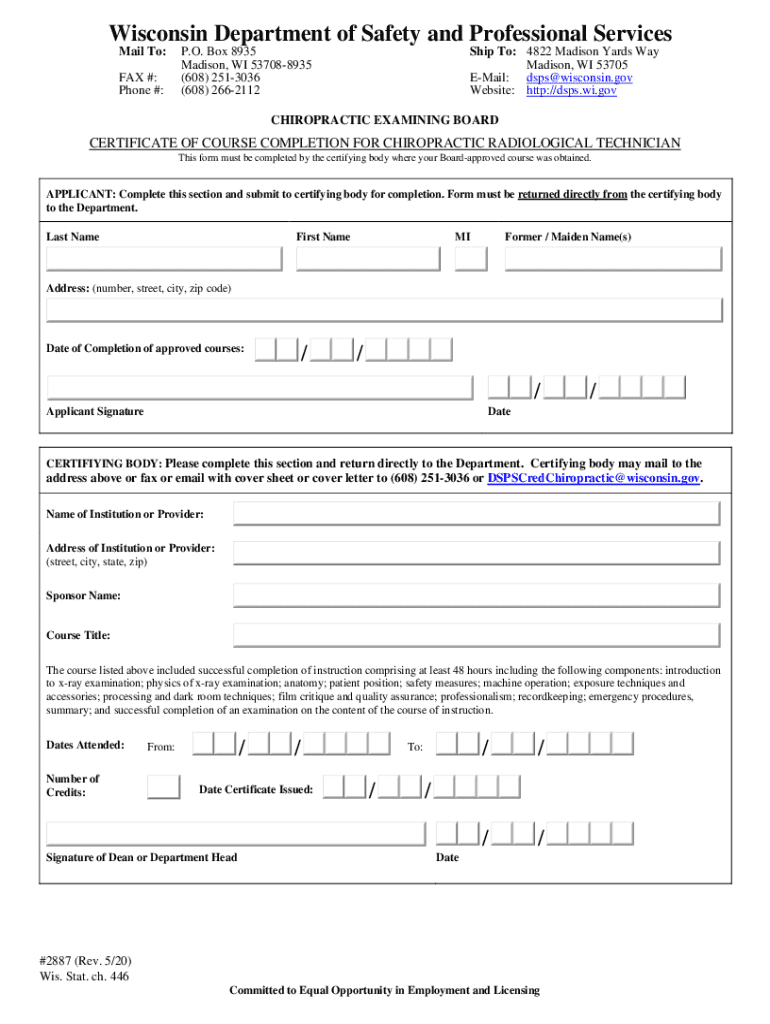Fillable Online dsps wi Certificate of Course Completion for ...