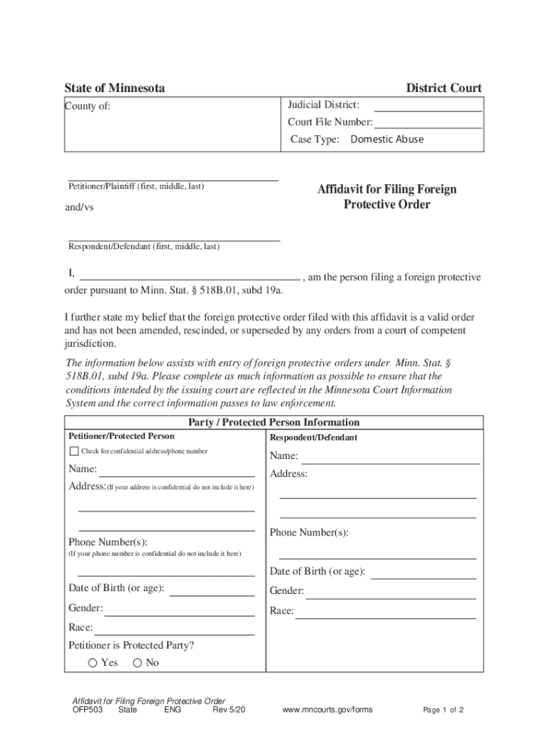 Fillable Online State of Minnesota District Court Affidavit for Filing ...