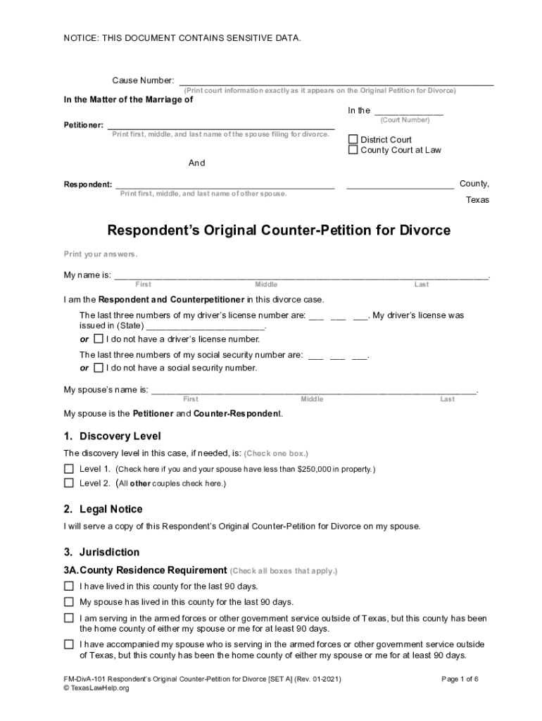 Fillable Online Respondents Original Answer & Counter-Petition for ...