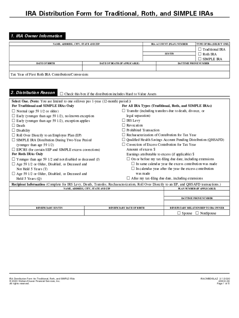 Fillable Online IRA Distribution Form. IRA Distribution Form for ...