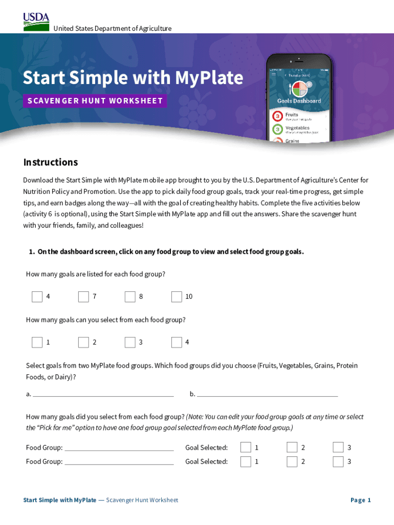 Fillable Online Start Simple with MyPlate: Scavenger Hunt Worksheet Fax ...