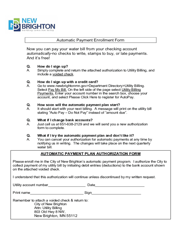 Fillable Online Automatic Payment Enrollment Form Now you can pay your water ... Fax Email Print ...