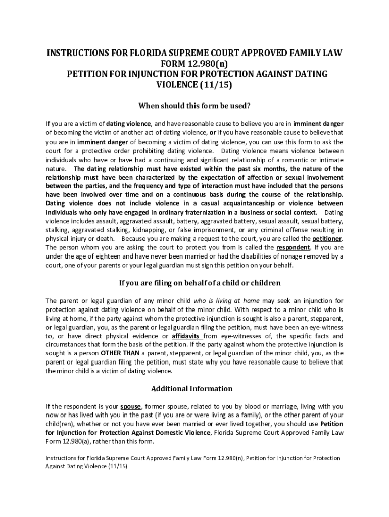 Fillable Online Instructions for Injunction for Protection Against Dating Violence. Instructions ...