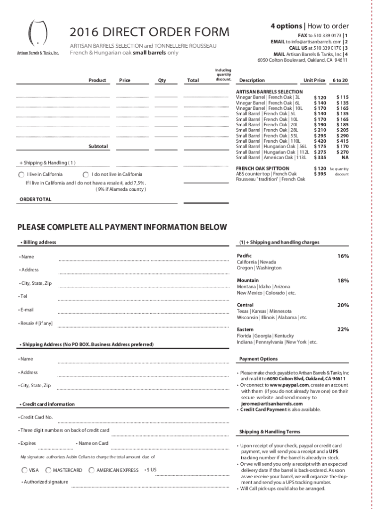 Fillable Online 2016 DIRECT ORDER FORM How to order Fax Email Print ...
