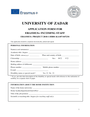 Fillable Online APPLICATION FORM FOR ERASMUS+ INCOMING STAFF Fax Email ...