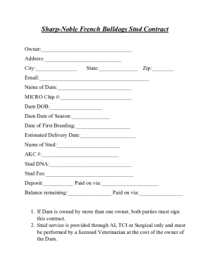 Fillable Online Sharp-Noble French Bulldogs Stud Contract Fax Email ...