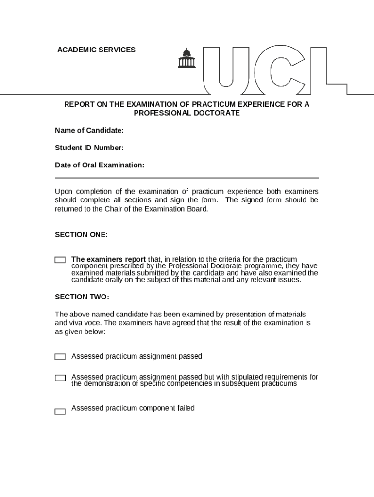 REPORT ON THE EXAMINATION OF PRACTICUM EXPERIENCE FOR A PROFESSIONAL ...