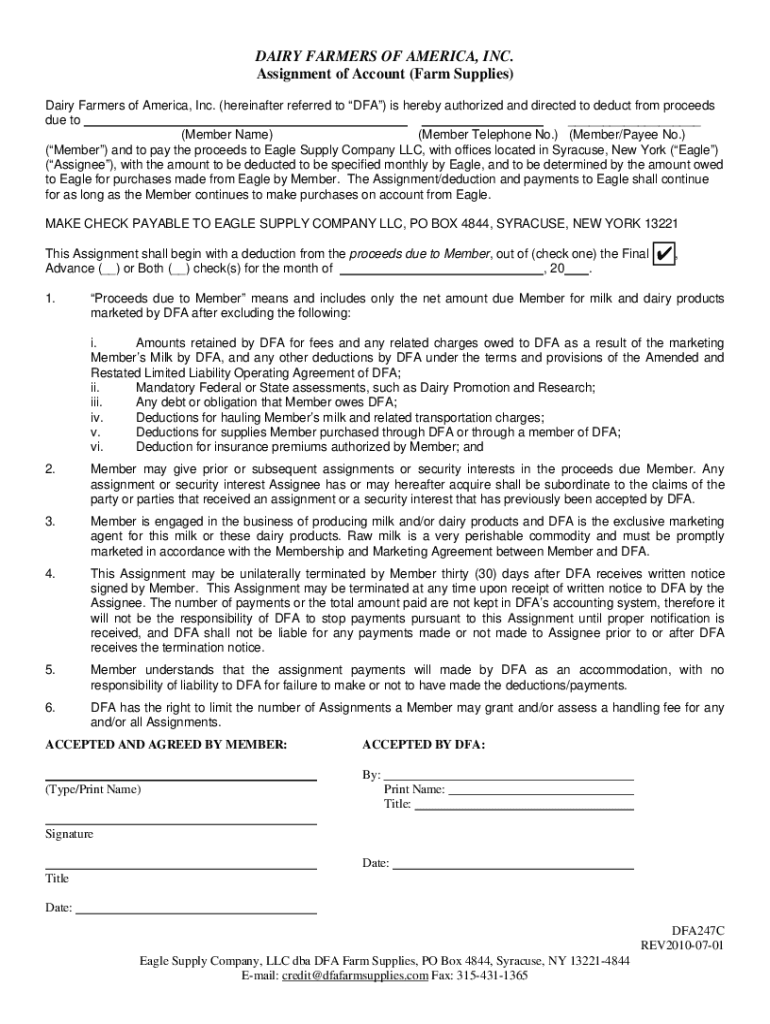 Fillable Online Milk Assignment Form - Fill Online, Printable, Fillable ...