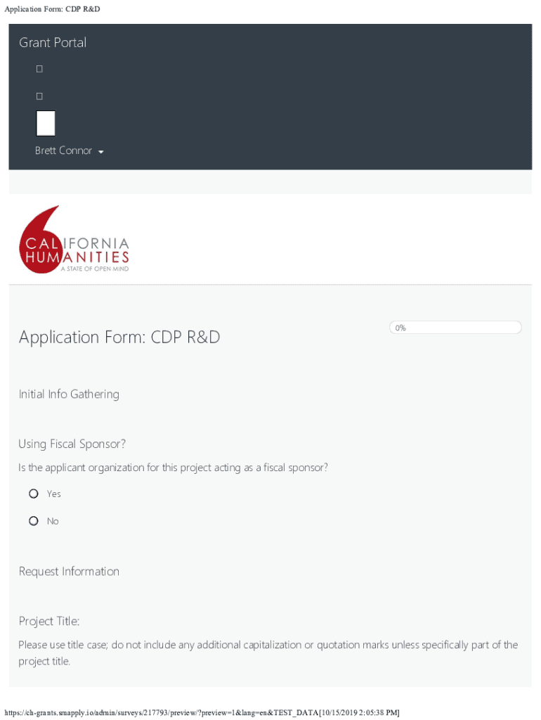 Fillable Online Application Form Cdp Randd California Humanities Fax