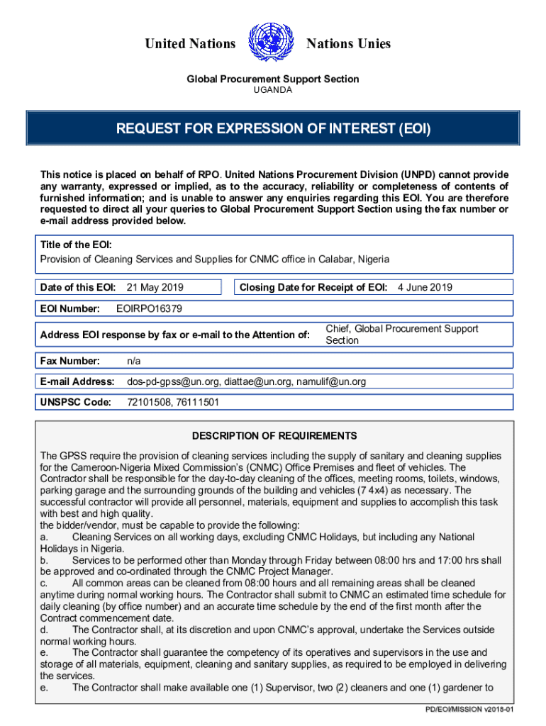 Fillable Online UNITED NATIONS PROCUREMENT DIVISION / GLOBAL ...