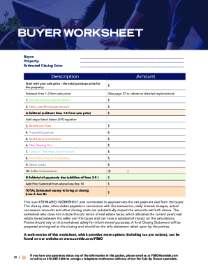 Fillable Online BUYER WORKSHEET Fax Email Print - pdfFiller